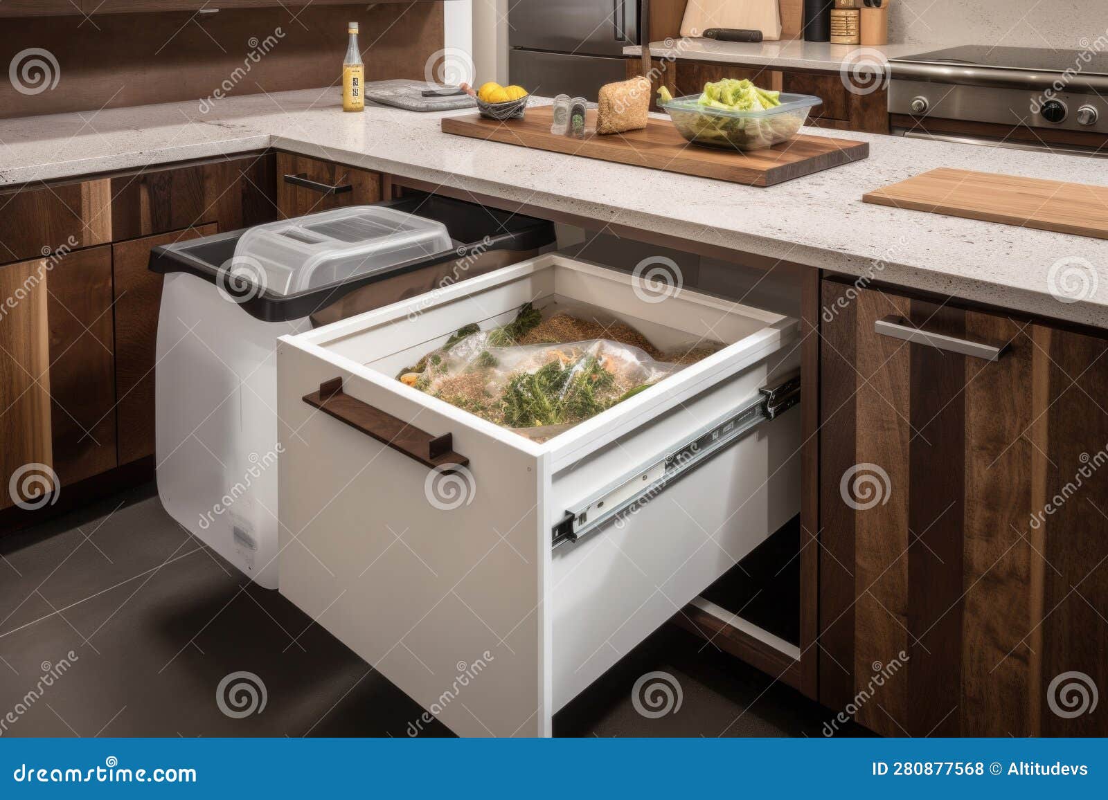 Composting System Built into Kitchen Countertop, with Rolling Bin and ...