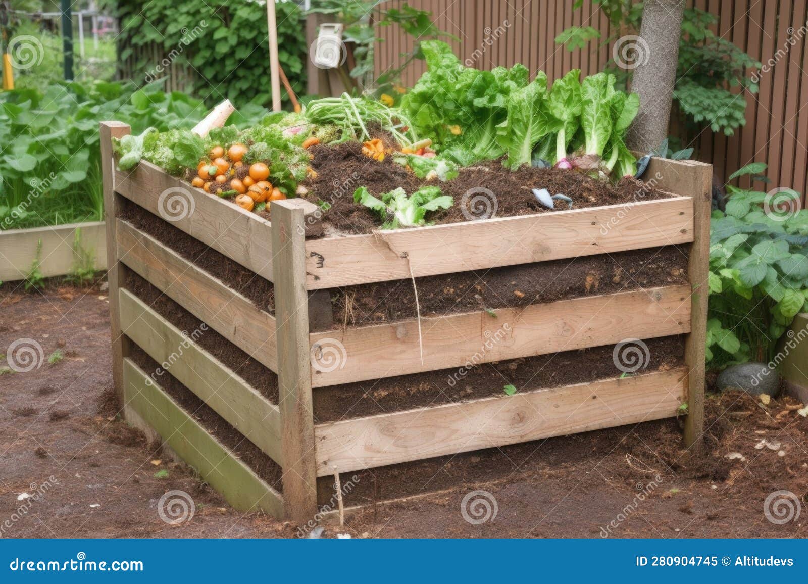 Composting System in a Small Urban Garden with Herbs and Vegetables ...