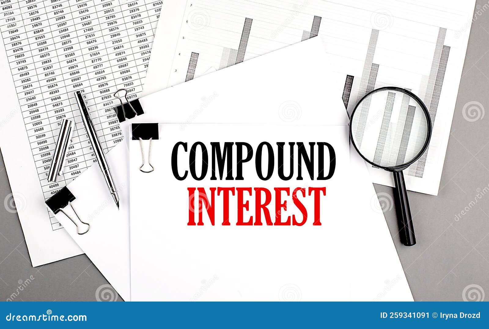 COMPOUND INTEREST Text on Paper on Chart Background Stock Illustration ...