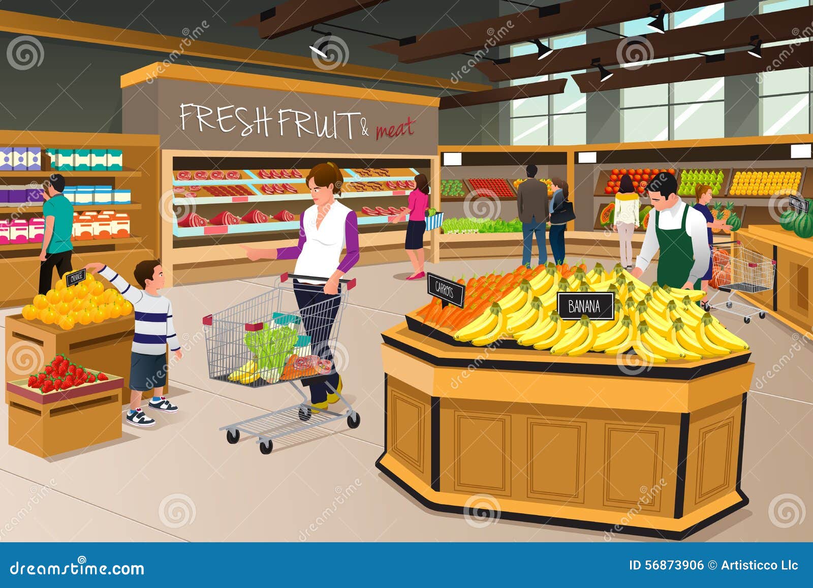 Compras Del Hijo De La Madre En Un Colmado Ilustración del Vector ...