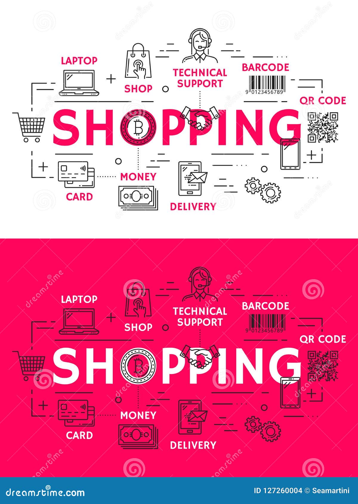 Compras E Iconos Al Por Menor Del Esquema Ilustración del Vector ...