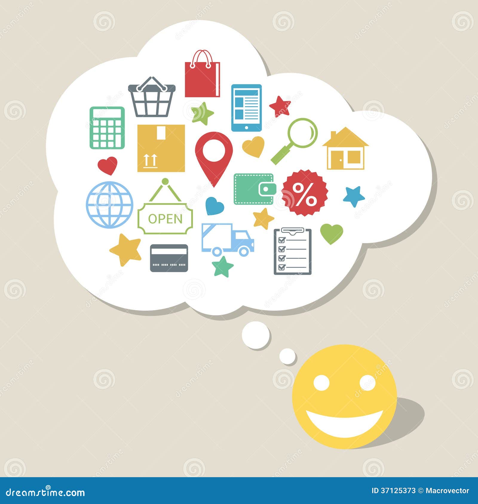 Compras En Línea Con El Cliente Satisfecho Feliz Ilustración del Vector ...