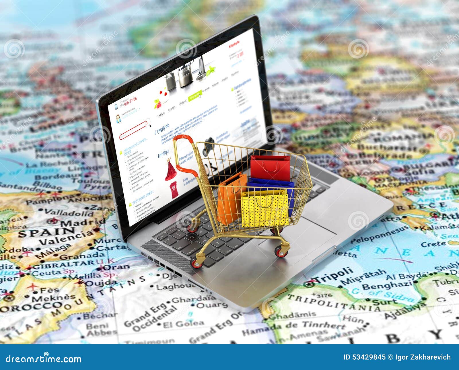 Compras En Línea Internacionales Imagen de archivo - Imagen de cesta ...