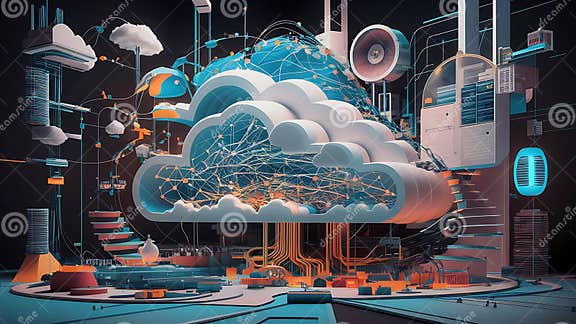 Comprehensive Cloud Computing Infrastructure, Hybrid Cloud Network Concept Background Stock ...