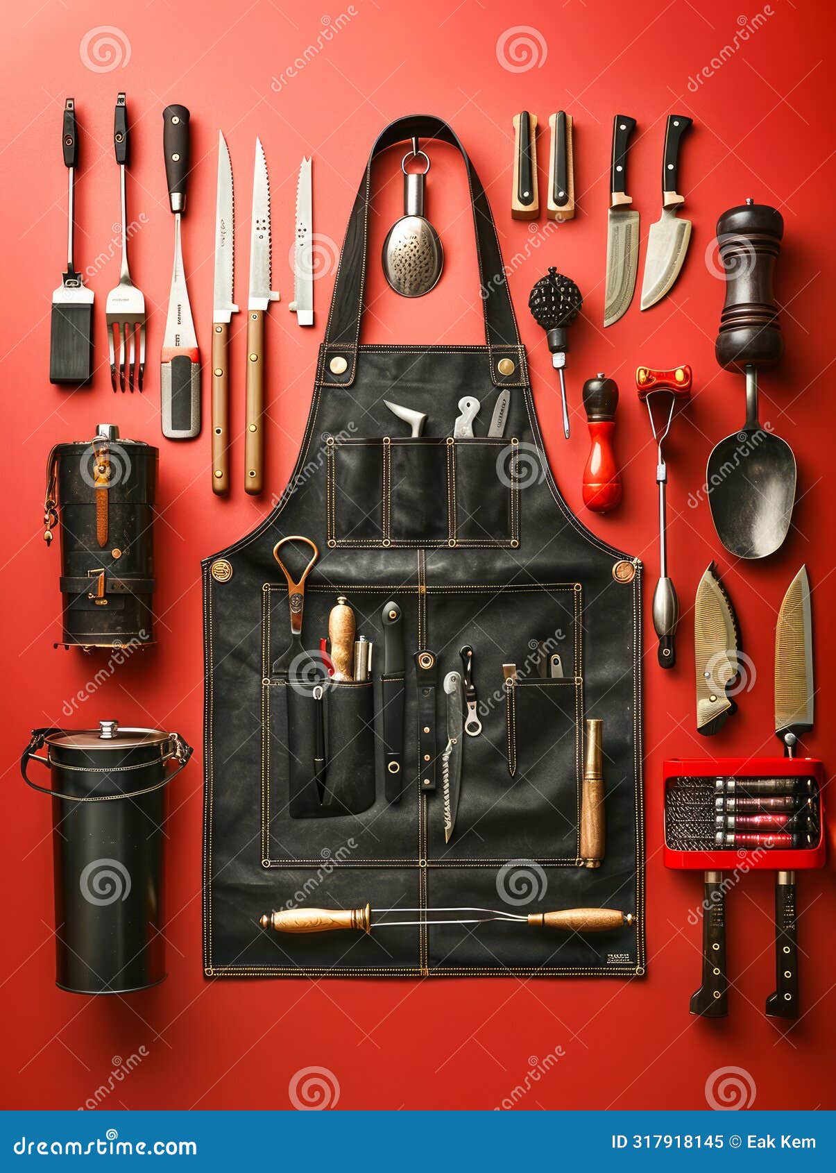 Comprehensive Collection of Cooking Utensils and Chef Tools on Red ...