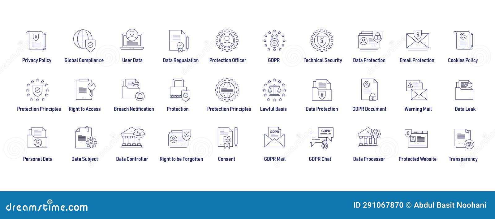 Comprehensive GDPR Privacy Policy Icon Set for Enhanced Data Protection ...