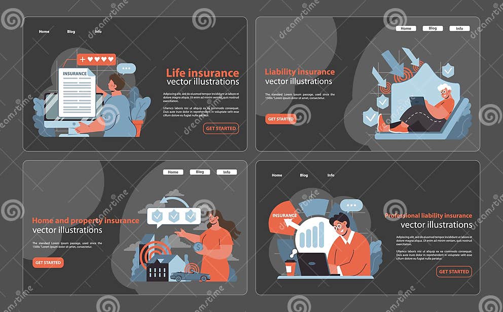 Comprehensive Insurance Set. Interactive Web Panels for Life, Liability ...