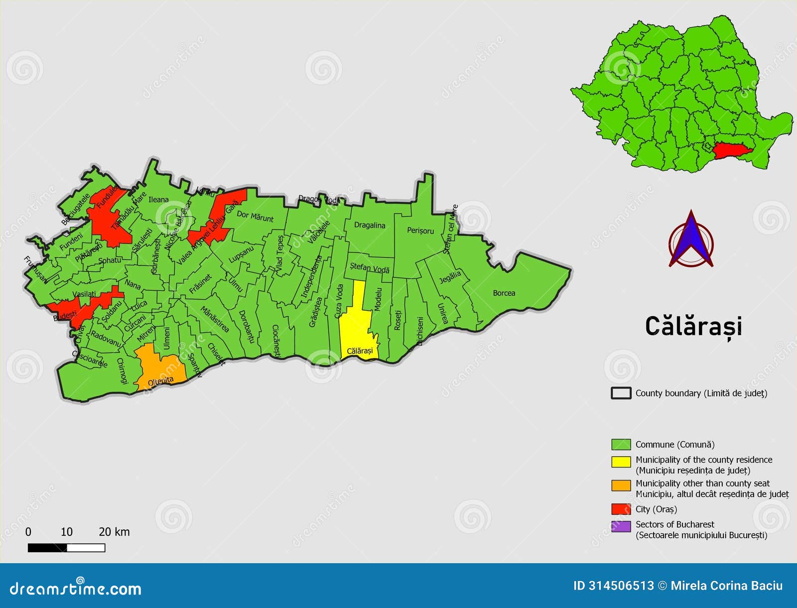 Map of Romania with Administrative Divisions of Calarasi County Map ...