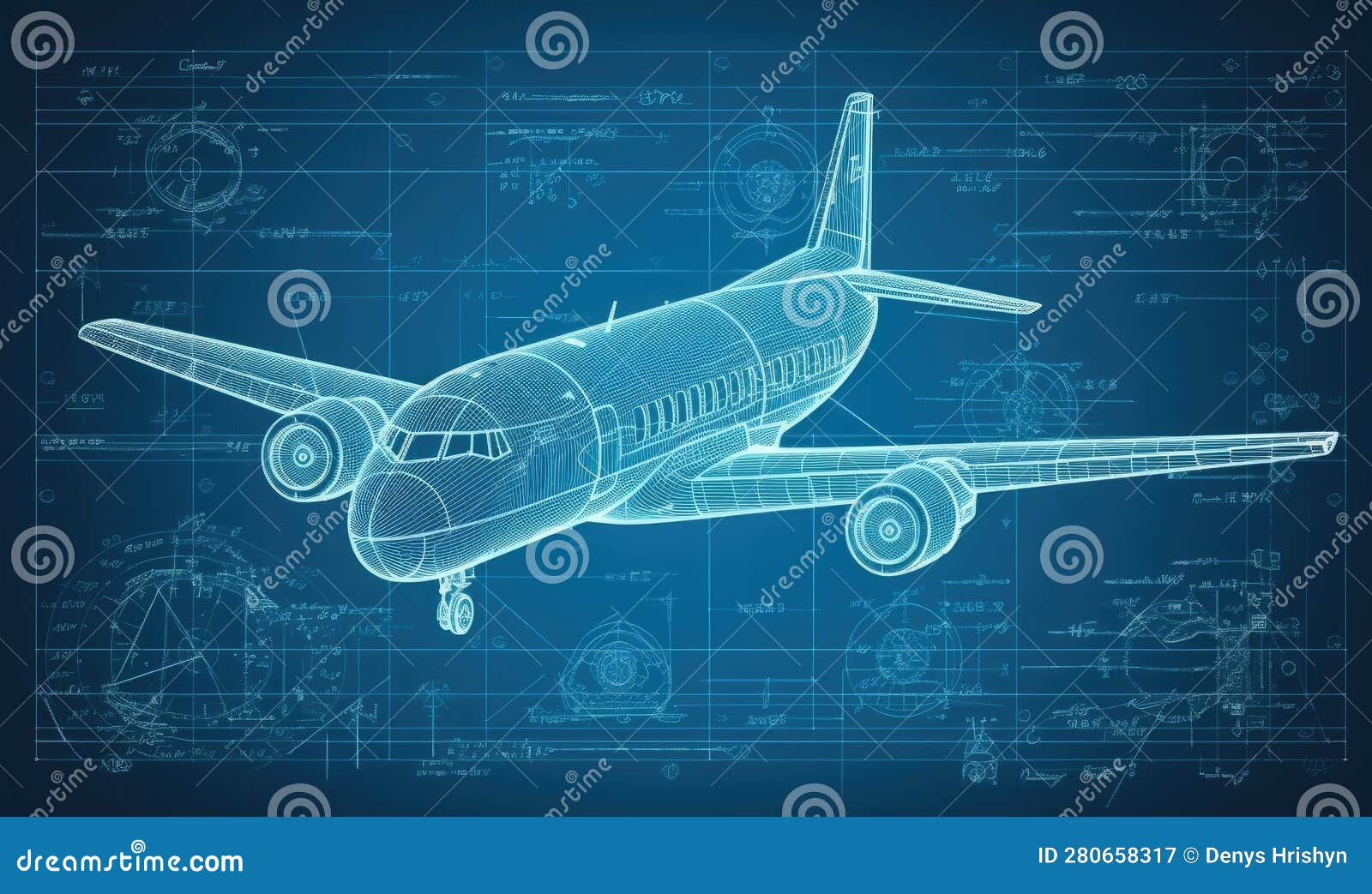 Plane Technical Details Infographic Blueprint. AI Royalty-Free Stock ...
