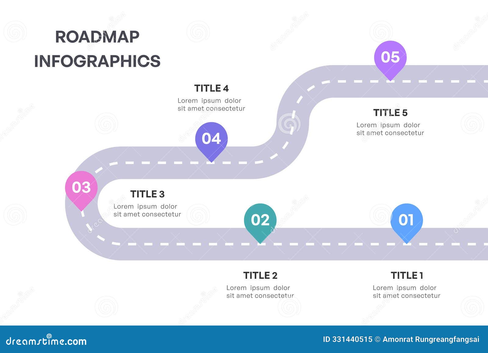 Roadmap Path. Timeline Dashed Line, Way Route Chart And Road Steps With ...