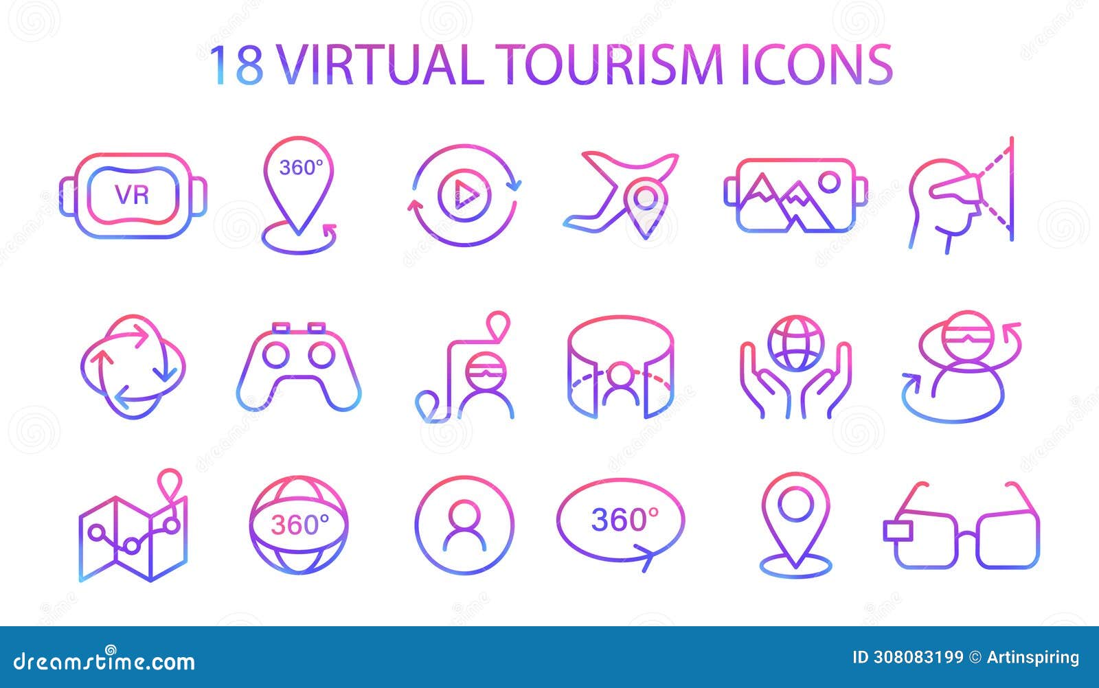 Virtual Tourism Set. Exploring Ancient Wonders To Modern Cities Via Immersive Tech. Cartoon ...