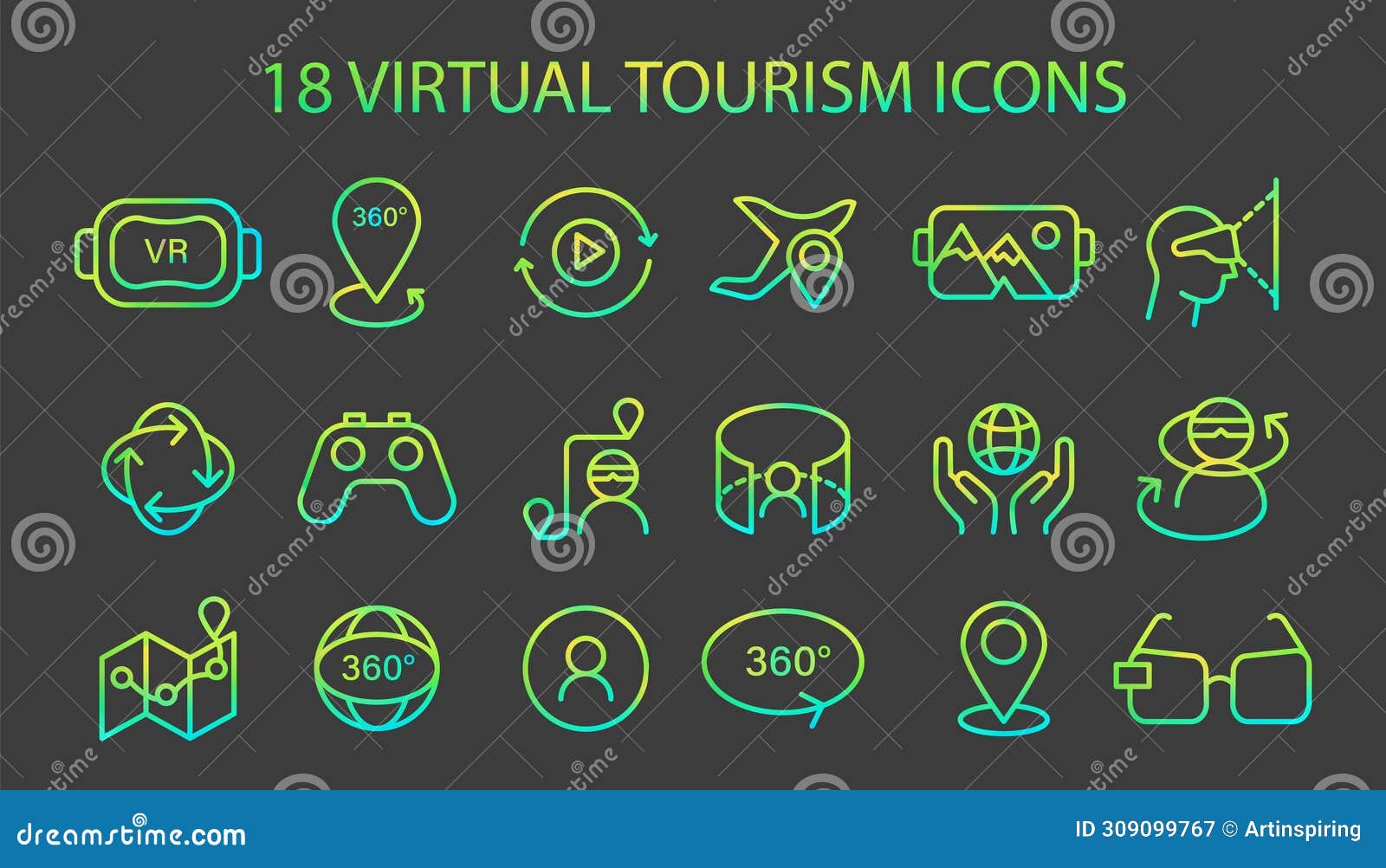 Comprehensive Set of Virtual Tourism Icons, Capturing the Essence of VR ...