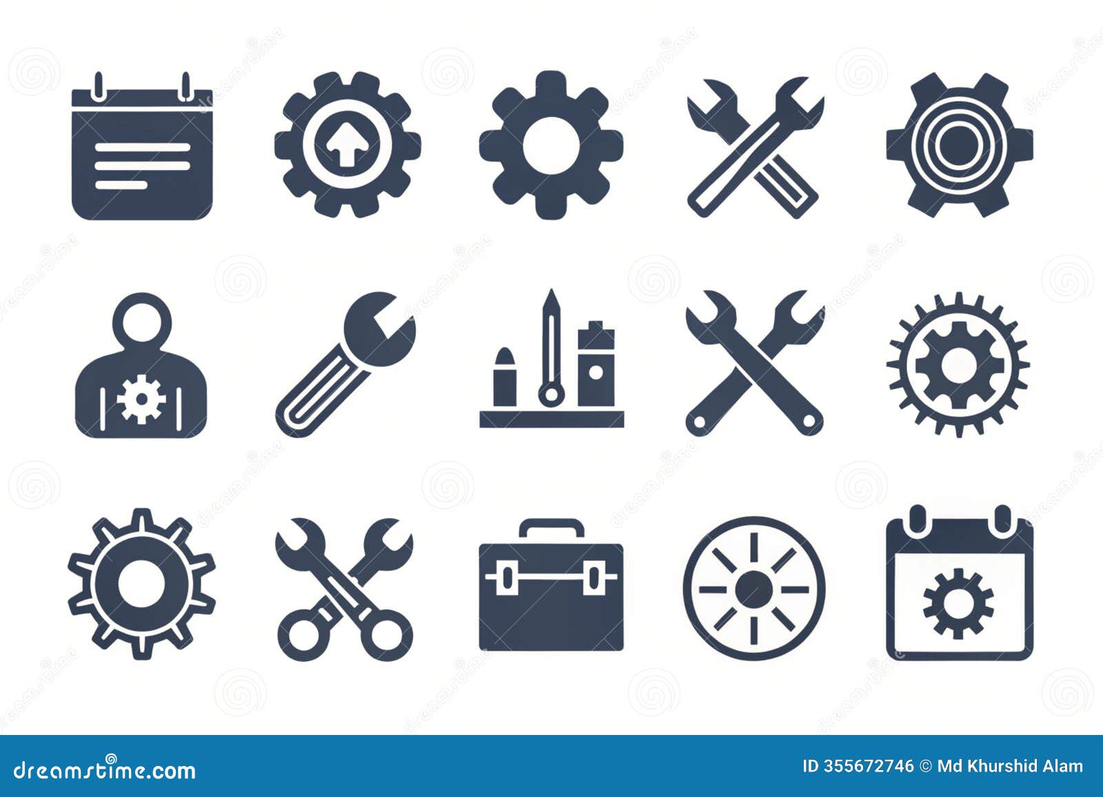 Comprehensive Solid Icon Set with Gear Symbols, Spanners, Toolboxes ...