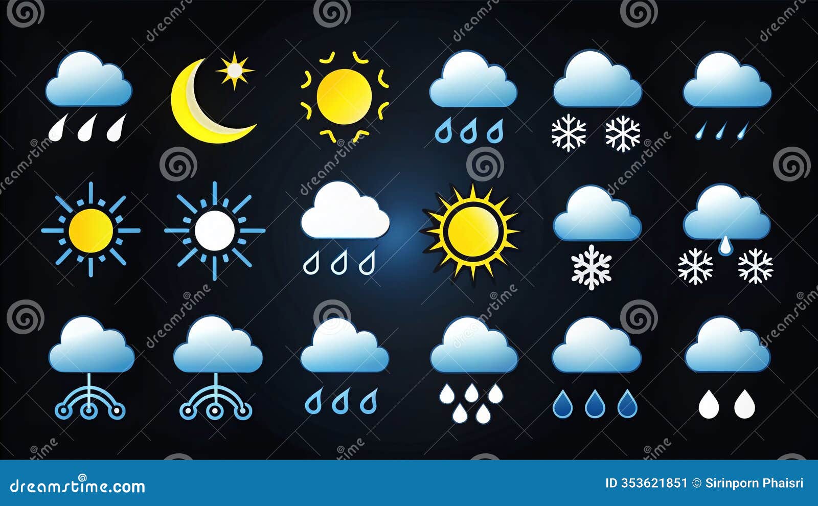 Comprehensive Weather Icons Silhouette Illustrations for Forecasting ...