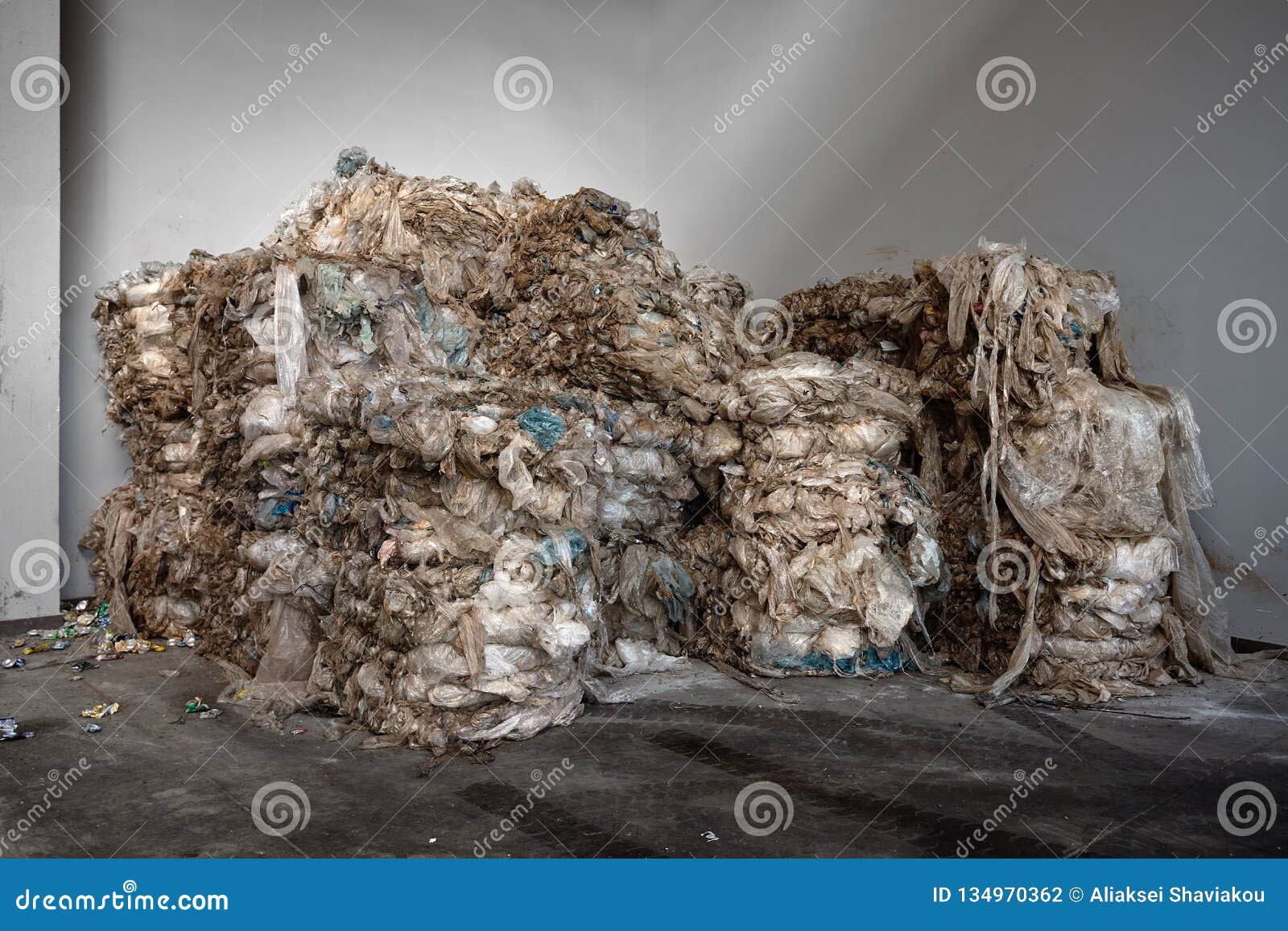 Compressed Bales of Used Polyethylene Packaged for Further Processing ...
