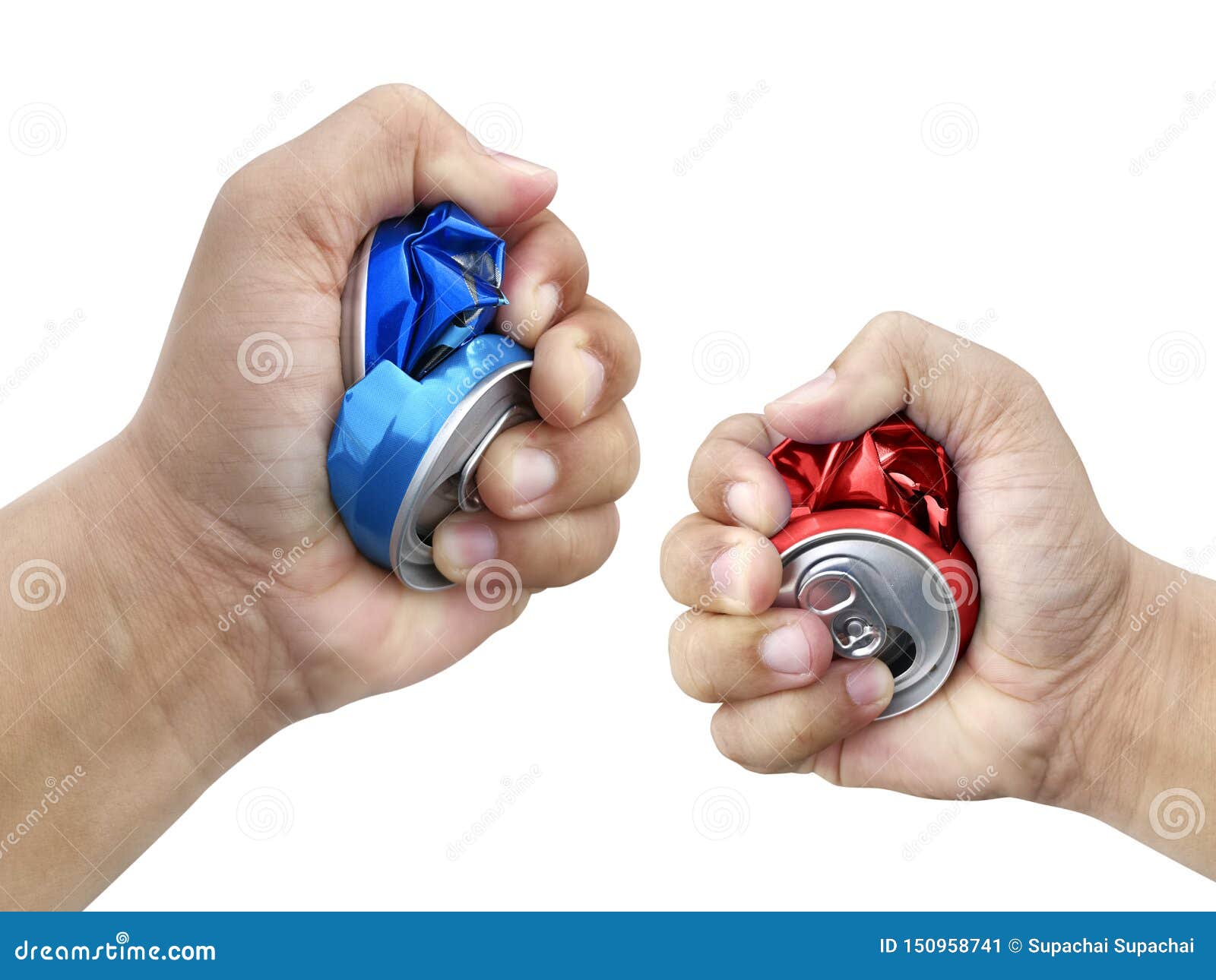 Compressed Cans in Hand Isolated on White Background Stock Image ...