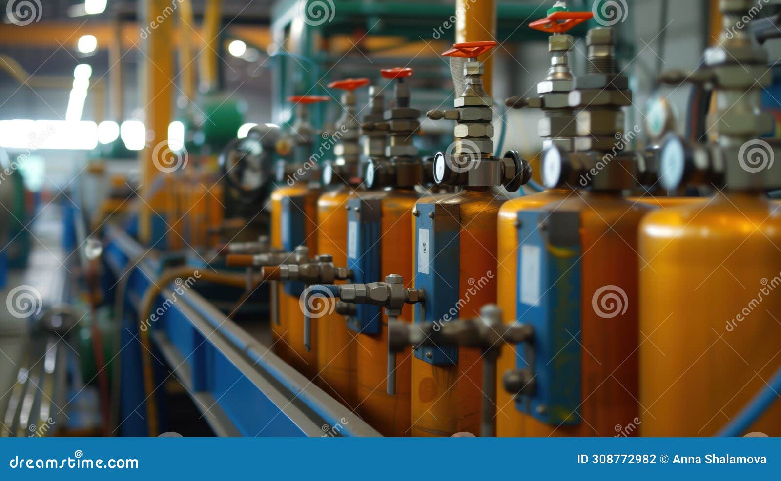 Compressed Gas Cylinders with Valves in Industrial Setting. Stock Photo ...