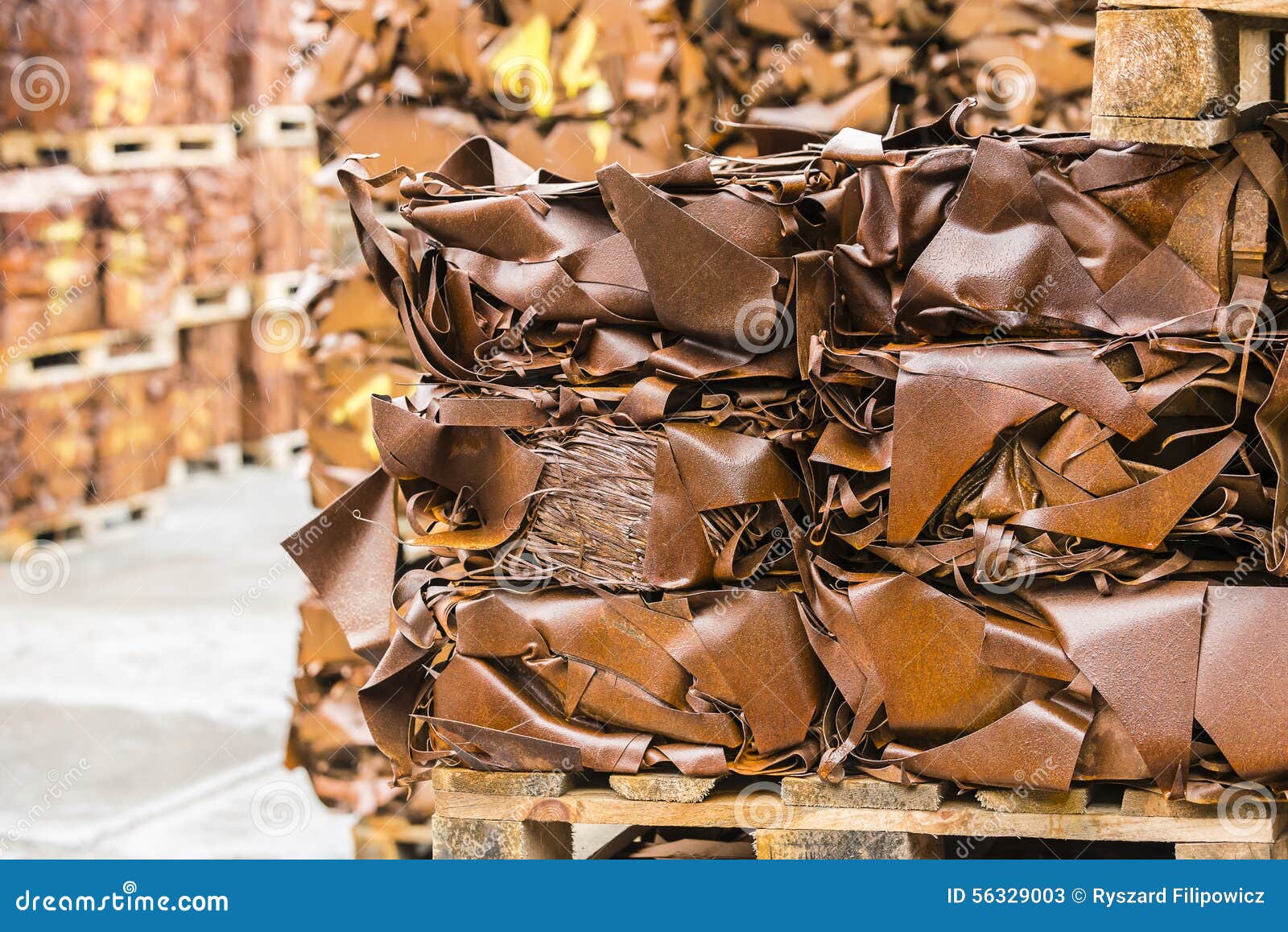 Compressed Pieces of Scrap Metal on Wooden Pallets - Horizontal. Stock ...