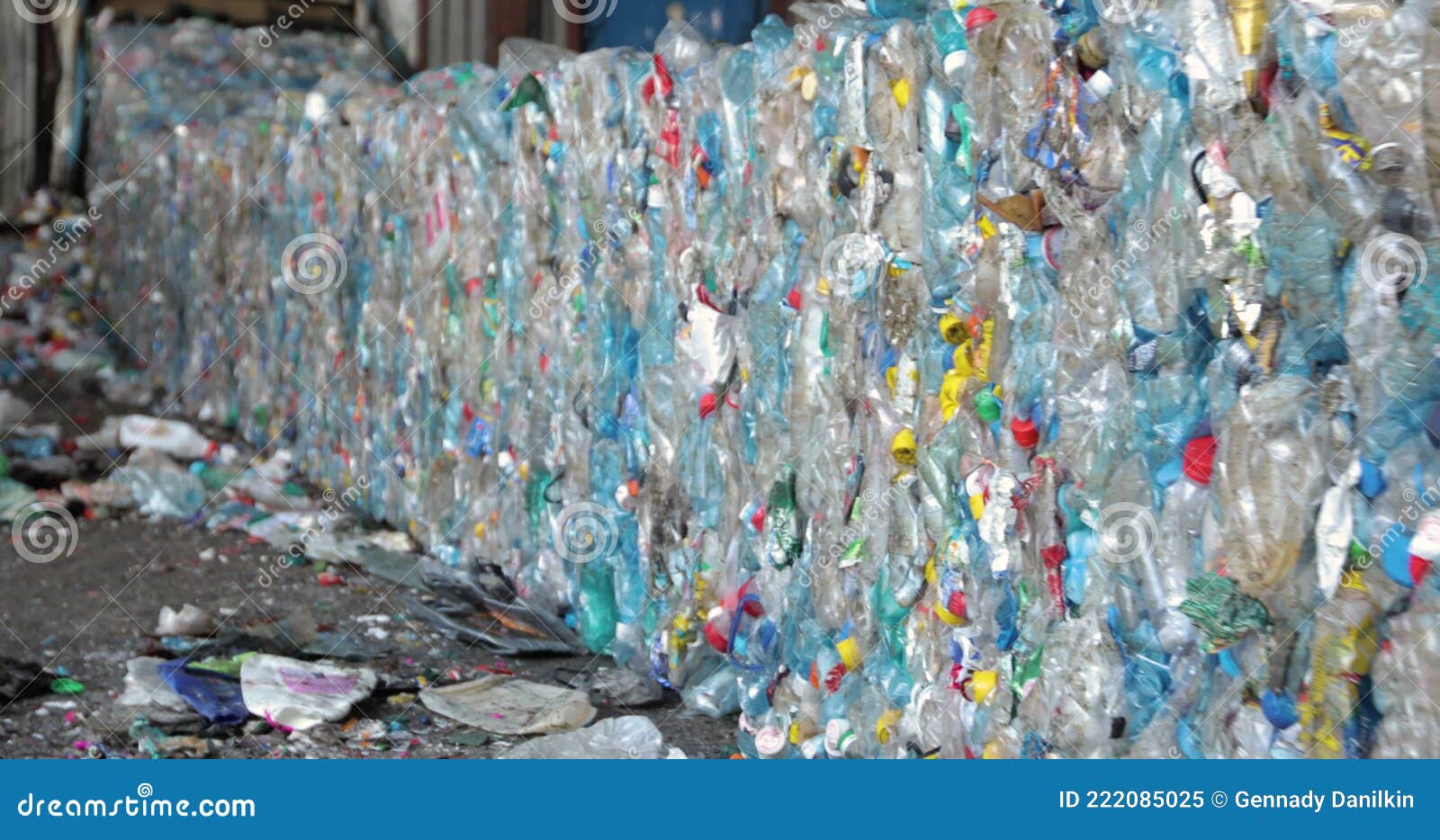 Compressed Plastic Bottles with Colored Caps. Disposal and Processing ...