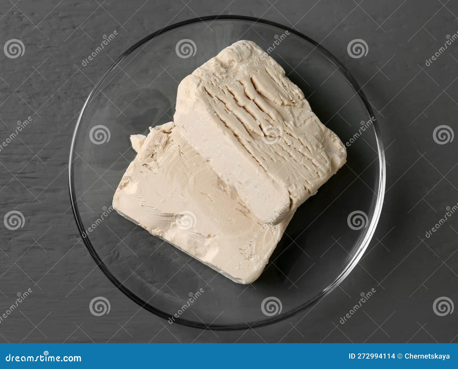 Compressed Yeast on Grey Wooden Table, Top View Stock Photo - Image of ...