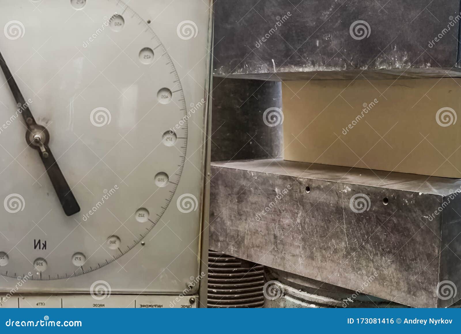 Compression Strength Test of a Brick in Press. Pressure Indicati Stock ...