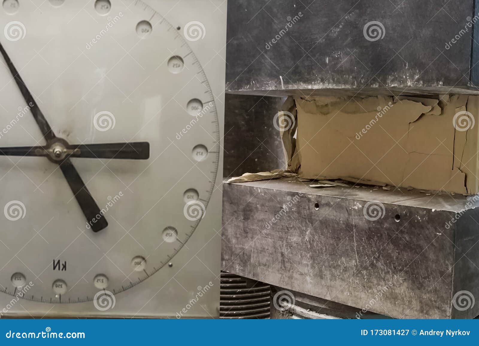 Compression Strength Test of a Brick in Press. Pressure Indicati Stock ...