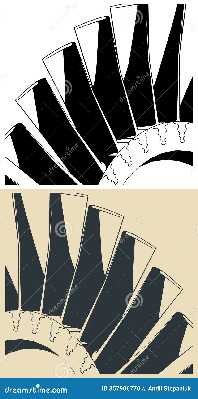 Compressor Blisk And Turbine Blades Blueprints Illustration Cartoon ...