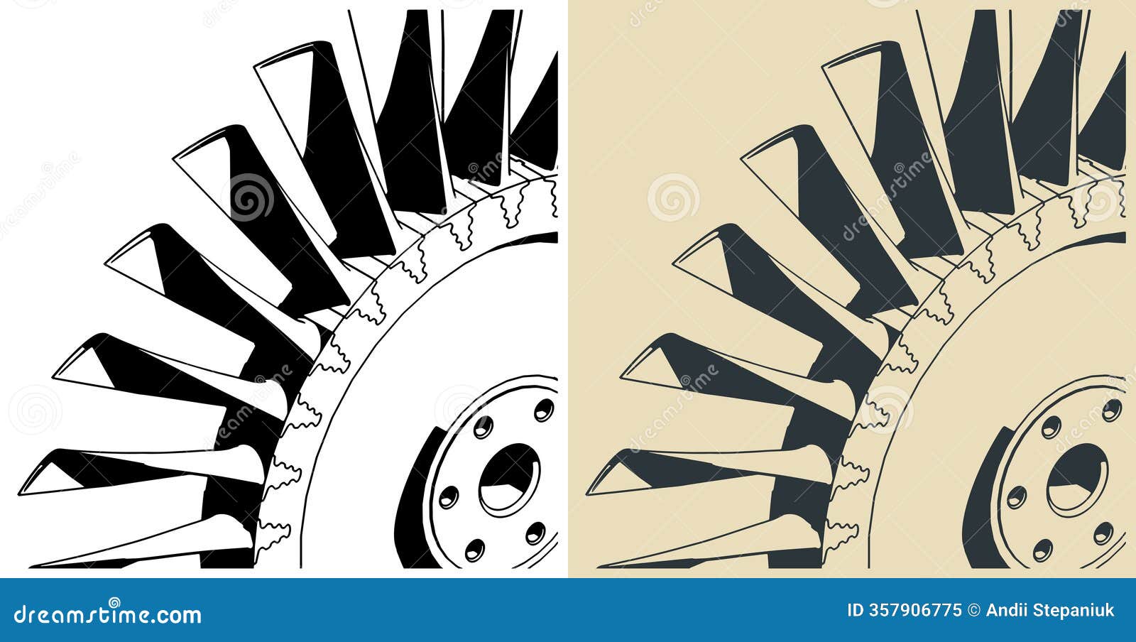 Compressor Blisk and Turbine Blades Close-up Stock Illustration ...