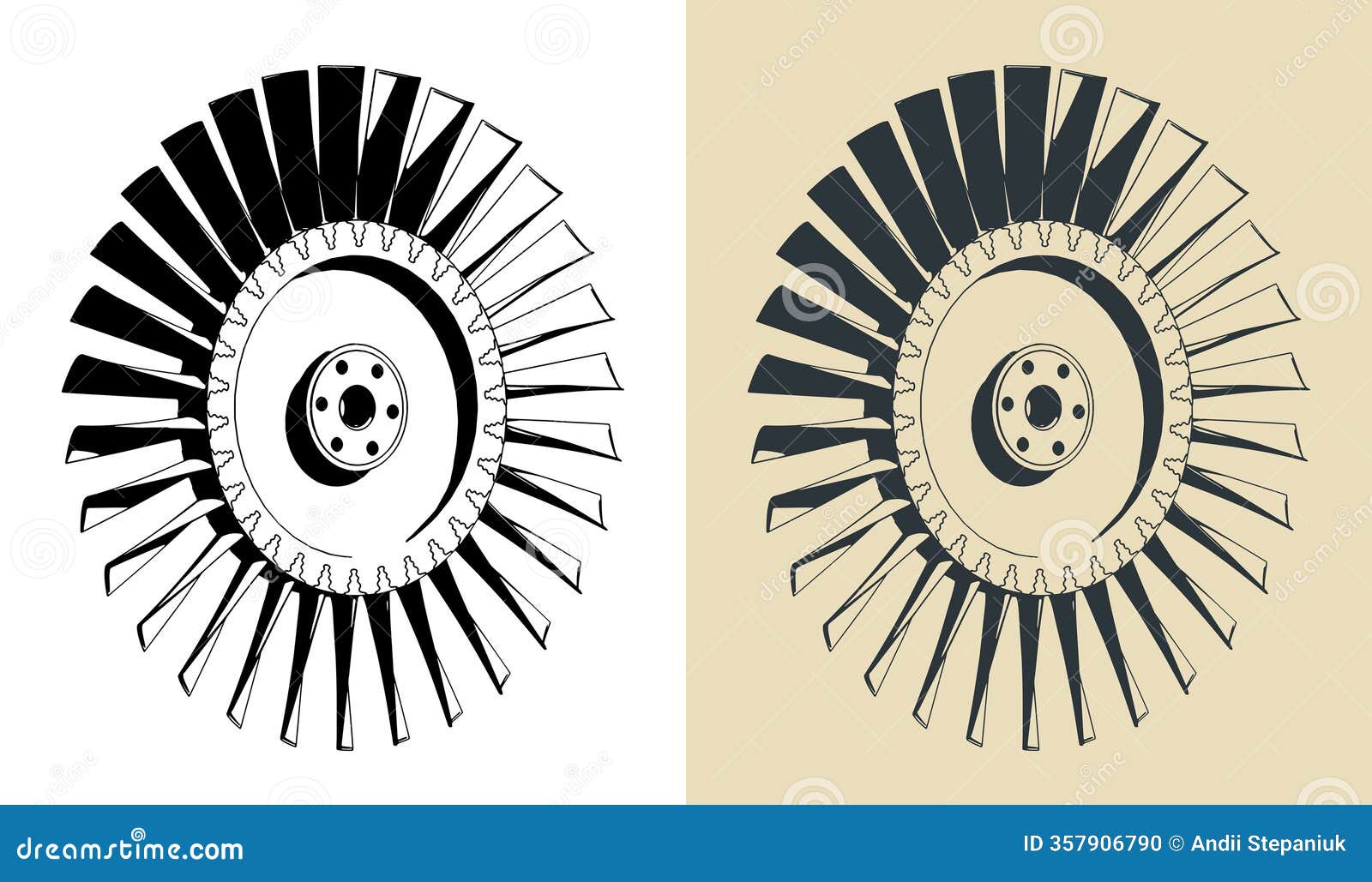 Compressor Blisk and Turbine Blades Stock Illustration - Illustration ...