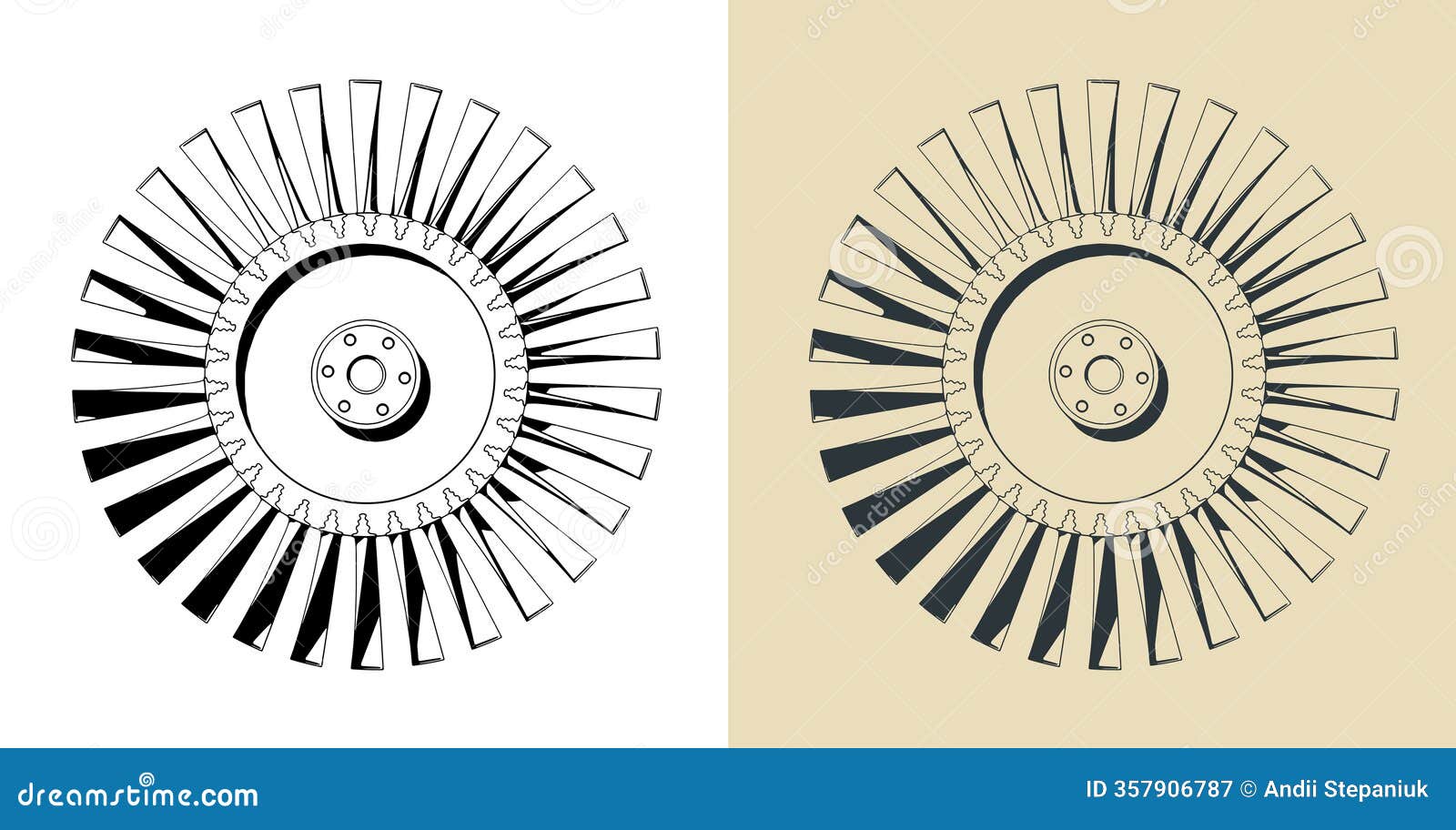 Compressor Blisk and Turbine Blades Illustrations Stock Illustration ...