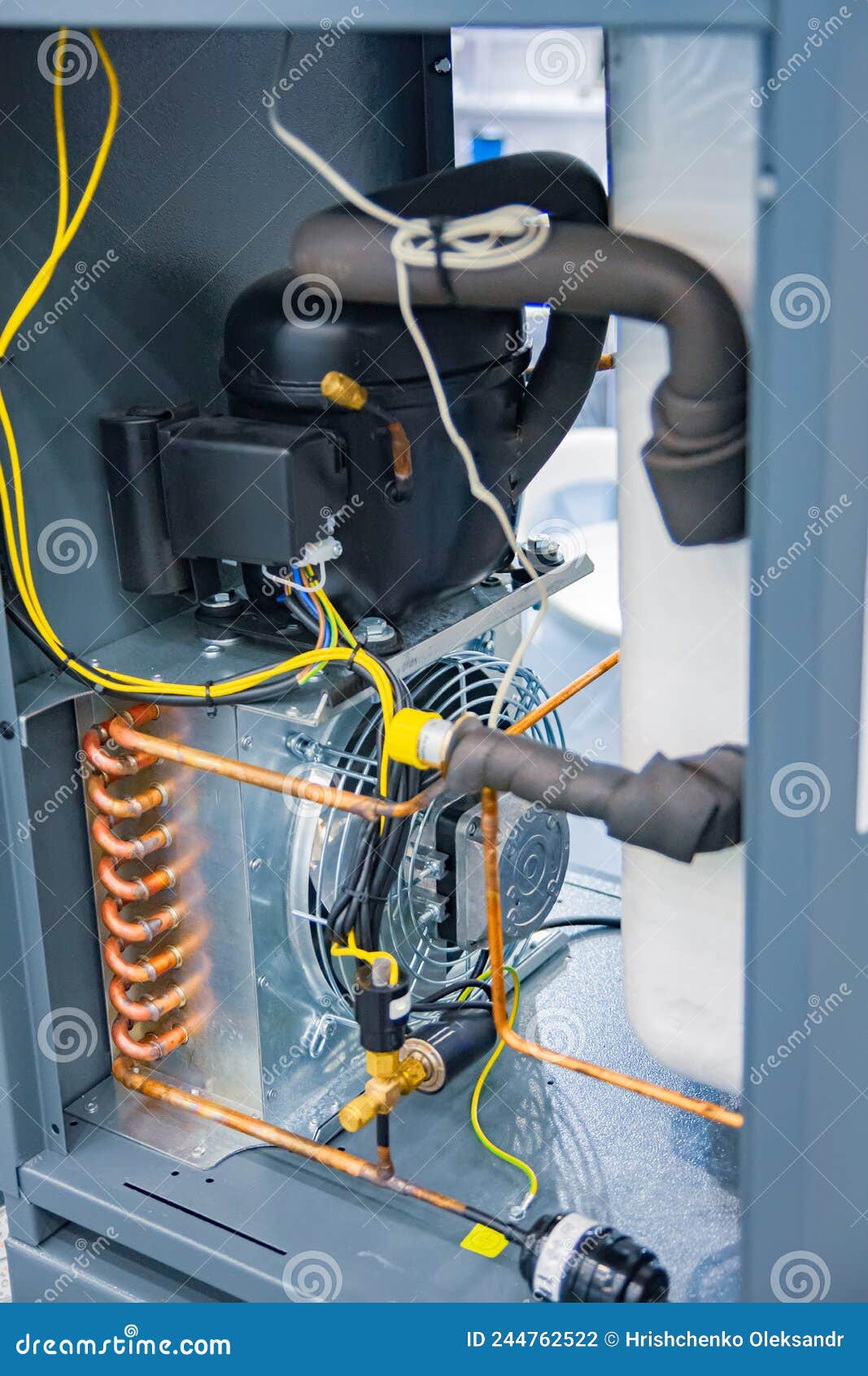 Compressor Cooling System. Fan and Copper Pipes Stock Photo - Image of ...