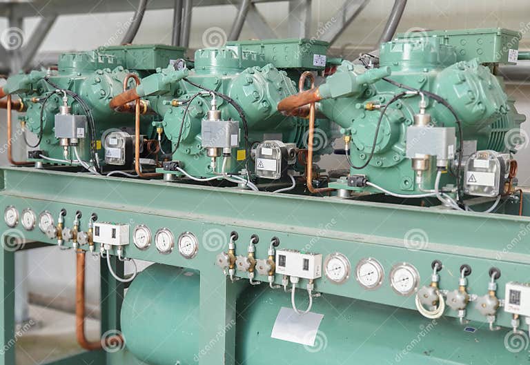 Compressor in the Cooling System of Industrial Plants. Stock Photo ...