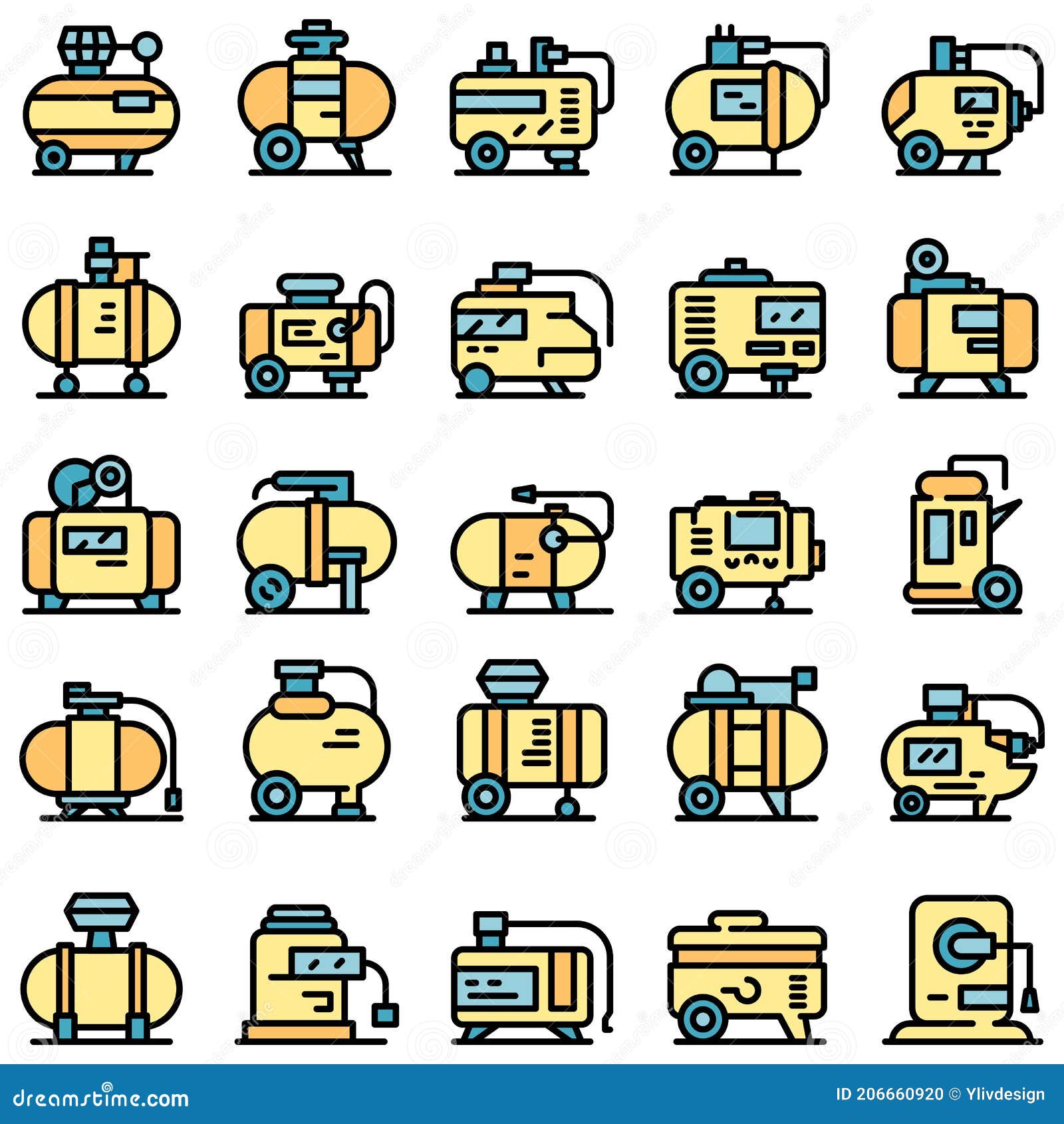 Set Icons Of Compressor And Accessories Cartoon Vector | CartoonDealer ...