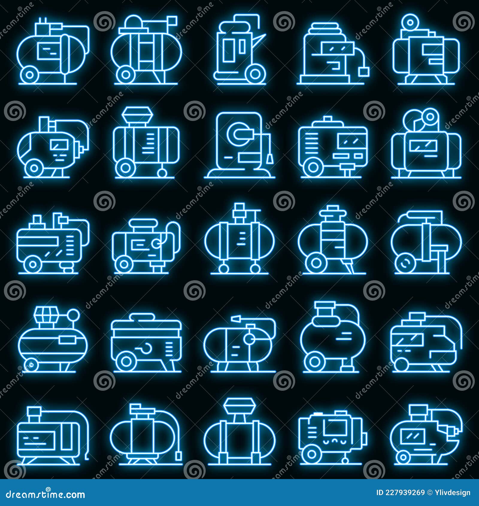 Compressor Icons Set Cartoon Vector. Air Compressor And Piston Block ...