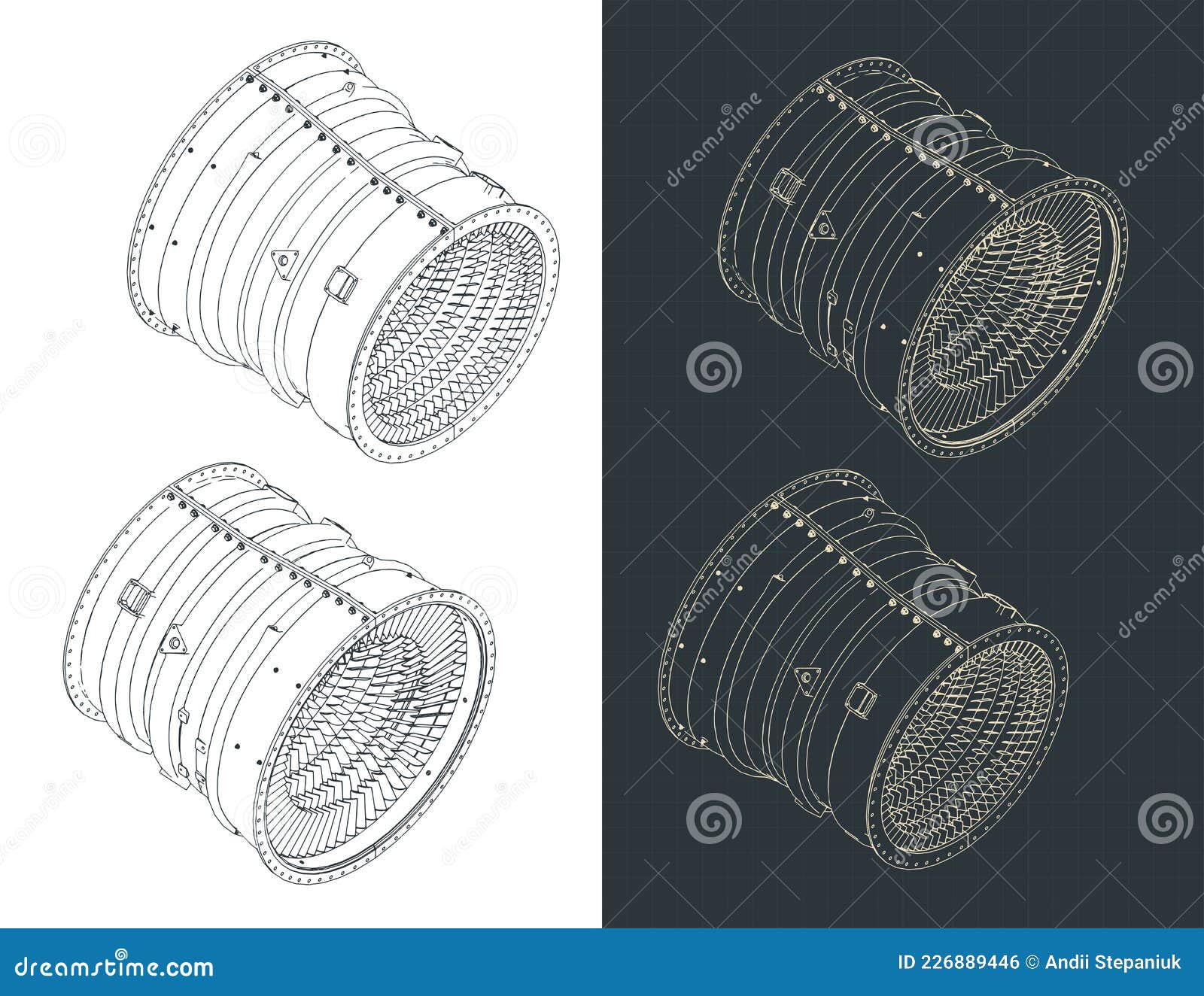 Compressor Stator Case from Turbo Jet Isometric Drawings Stock Vector ...