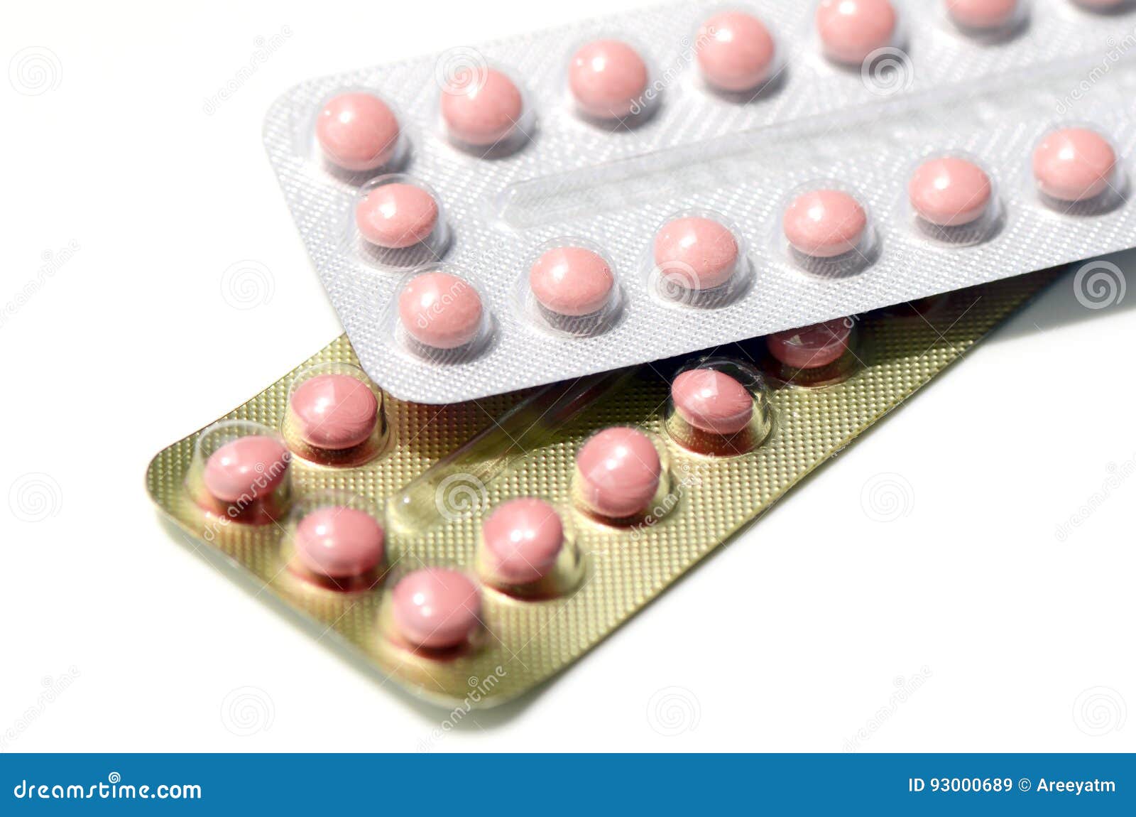 Comprimidos Cor-de-rosa Em Tiras Da Prata E Do Ouro Imagem de Stock ...