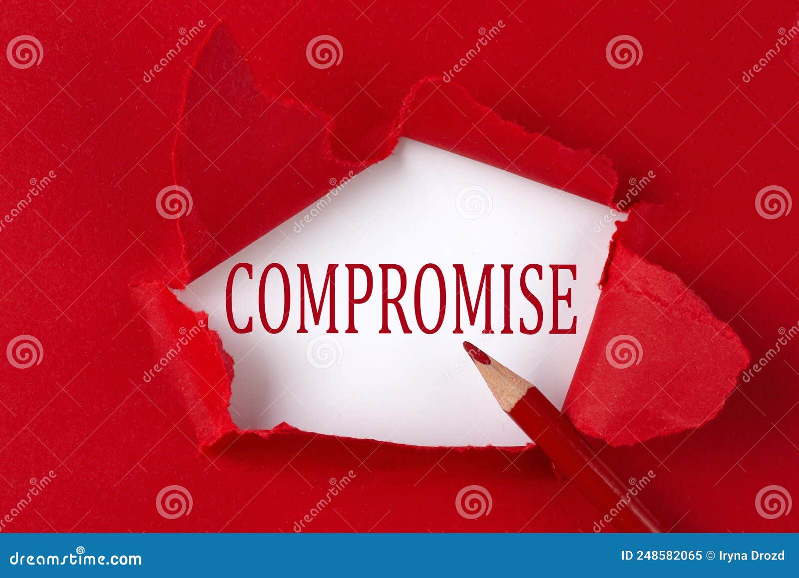 COMPROMISE Text on the Red Torn Paper with Red Pencil Stock Image ...