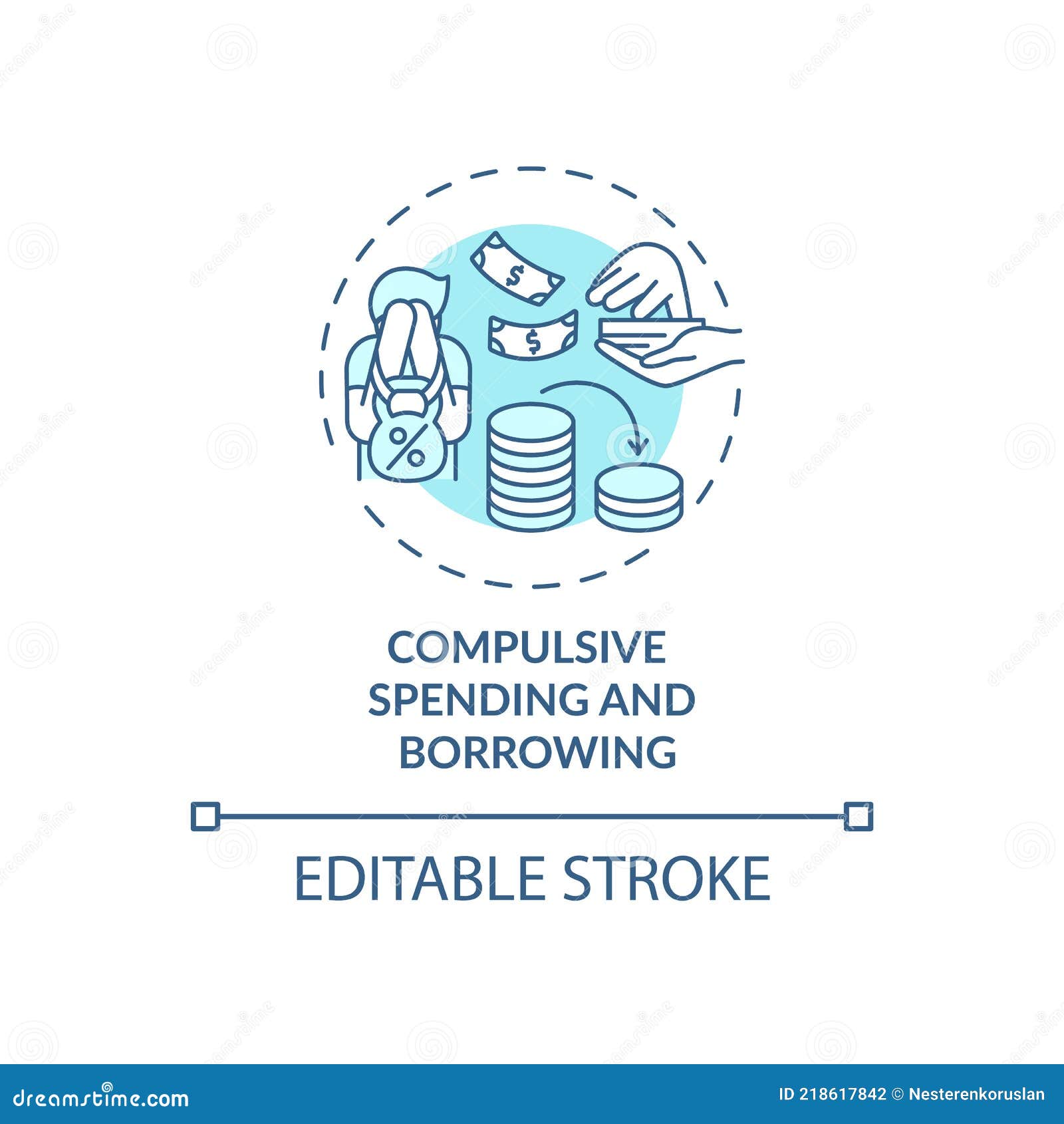 Compulsive Spending and Borrowing Blue Concept Icon Stock Vector ...