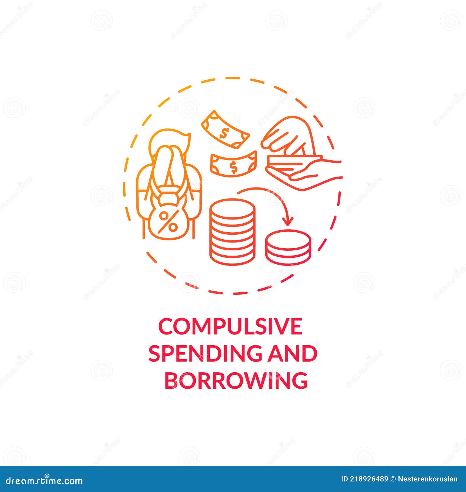 Compulsive Spending and Borrowing Red Gradient Concept Icon Stock ...