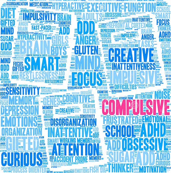 Compulsive Word Cloud stock illustration. Illustration of hyperactivity ...