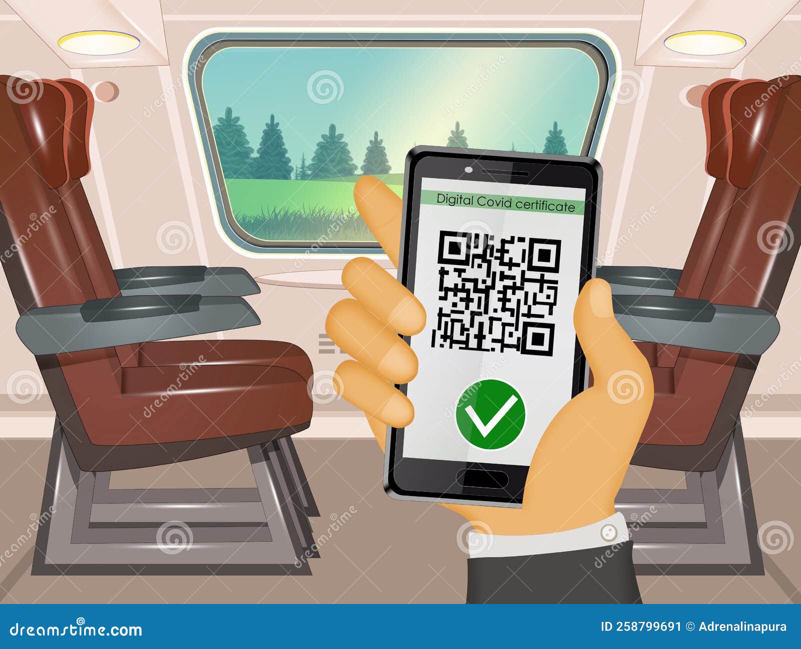 Compulsory Green Pass for Traveling by Train Stock Illustration ...