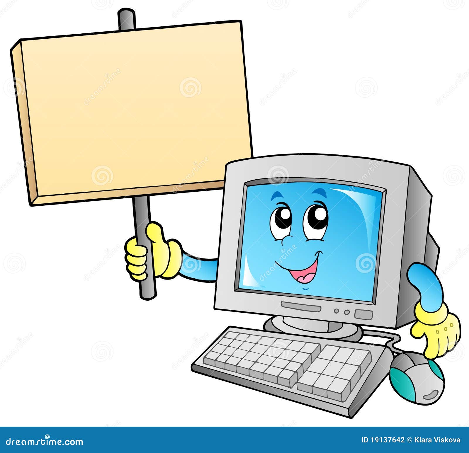 Computadora De Escritorio Con La Tarjeta En Blanco Ilustración del ...