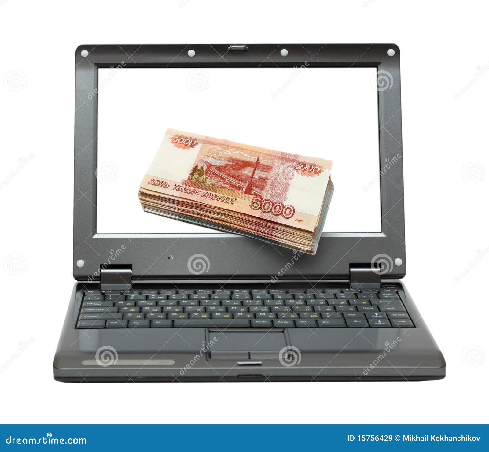 Computadora Portátil Con El Dinero Ruso - Rublos Imagen de archivo ...