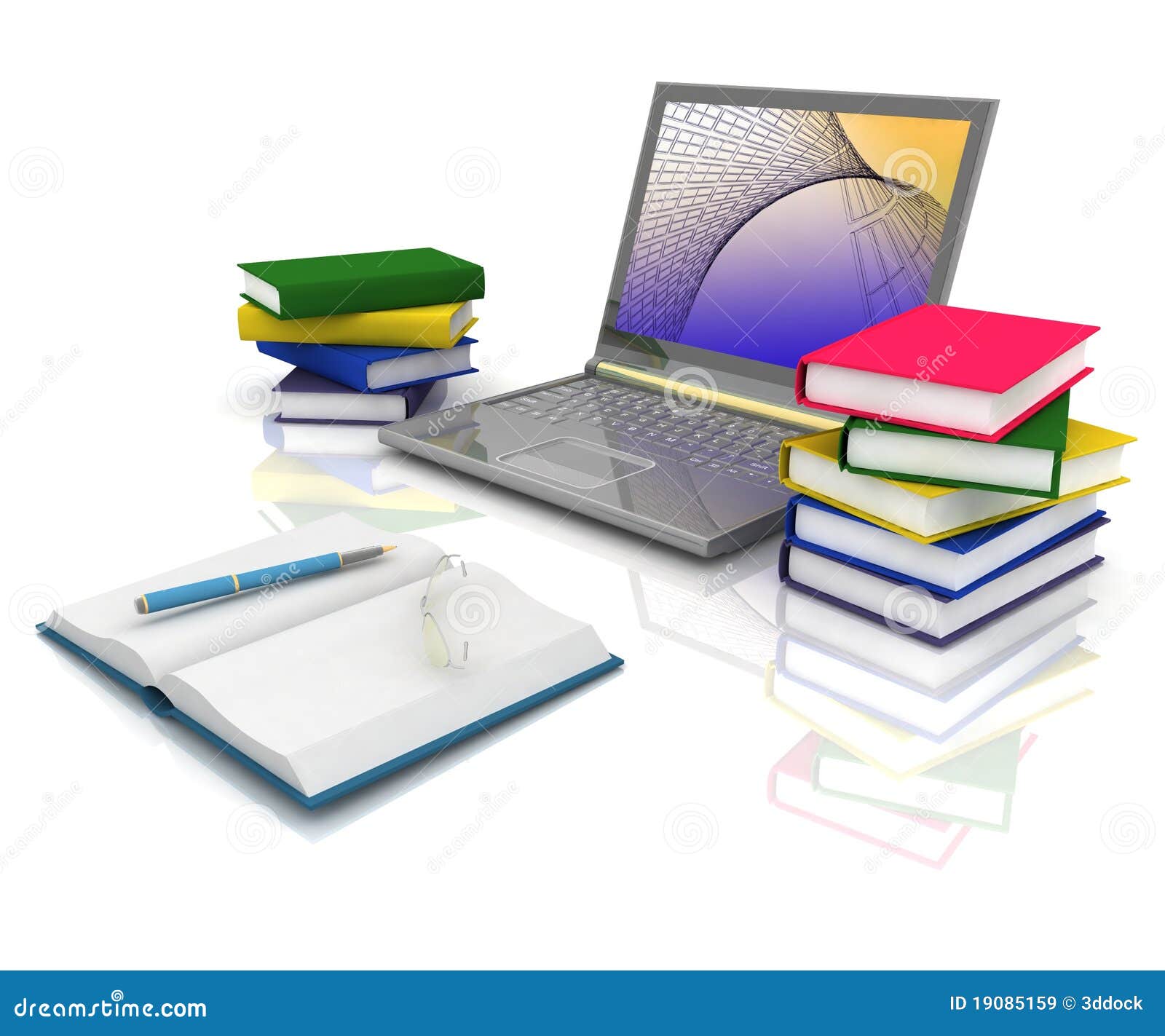 Computadora Portátil, Libros Y Otros Herramientas Stock de ilustración ...