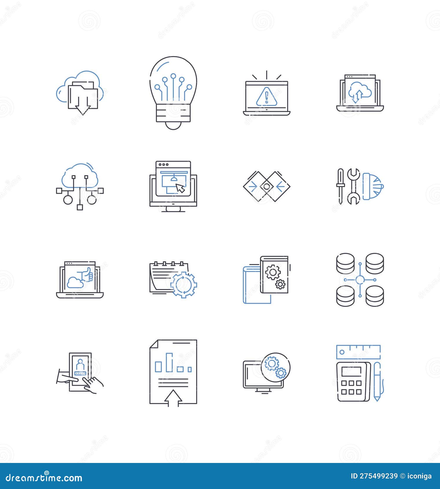 Computational Devices Line Icons Collection Processor Silicon Circuit Transistor Algorithm
