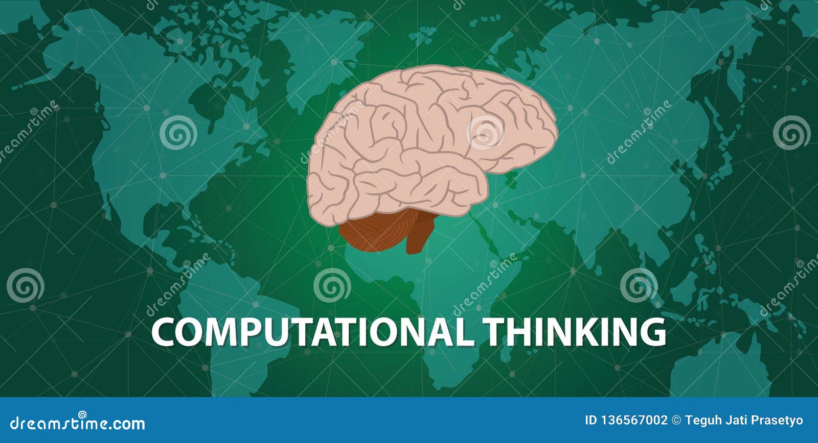 Computational Thinking Concept With Human Head Brain On Top Of World
