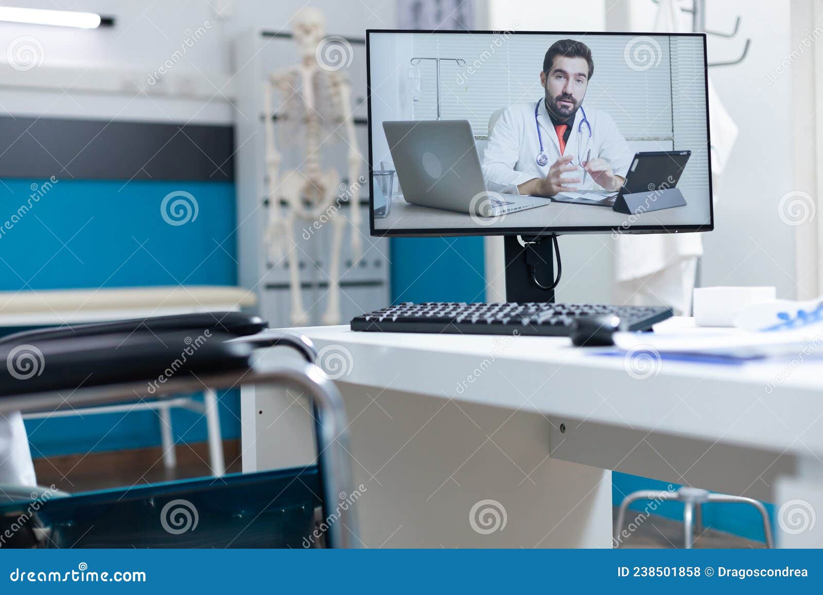 Compute Screen with Remote Therapist Doctor Explaining during Online ...