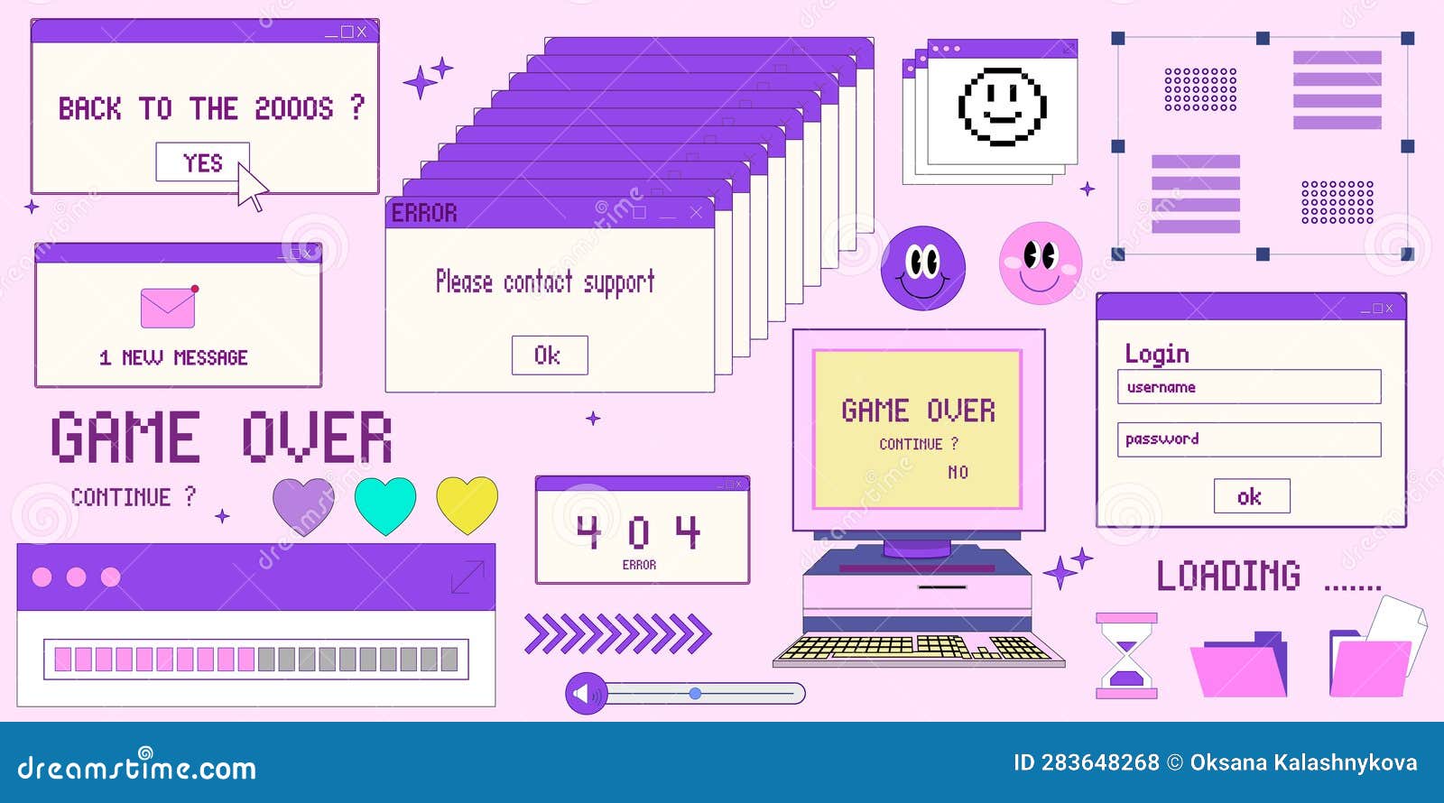 Big Sticker Set in Trendy Y2k Style. Old Computer Aestethic. Retro Pc ...