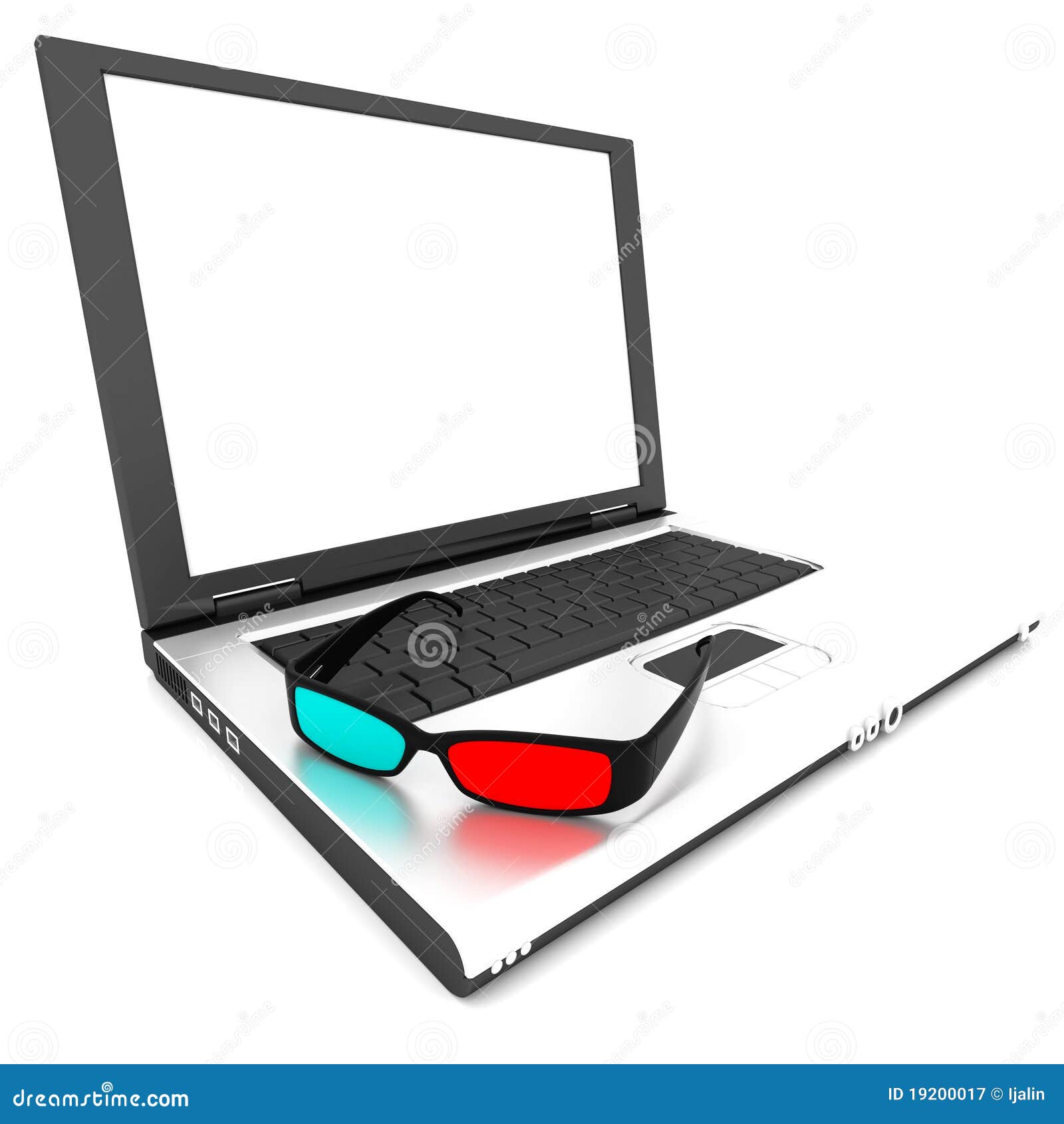 Computer and 3D glasses stock illustration. Illustration of monitor ...