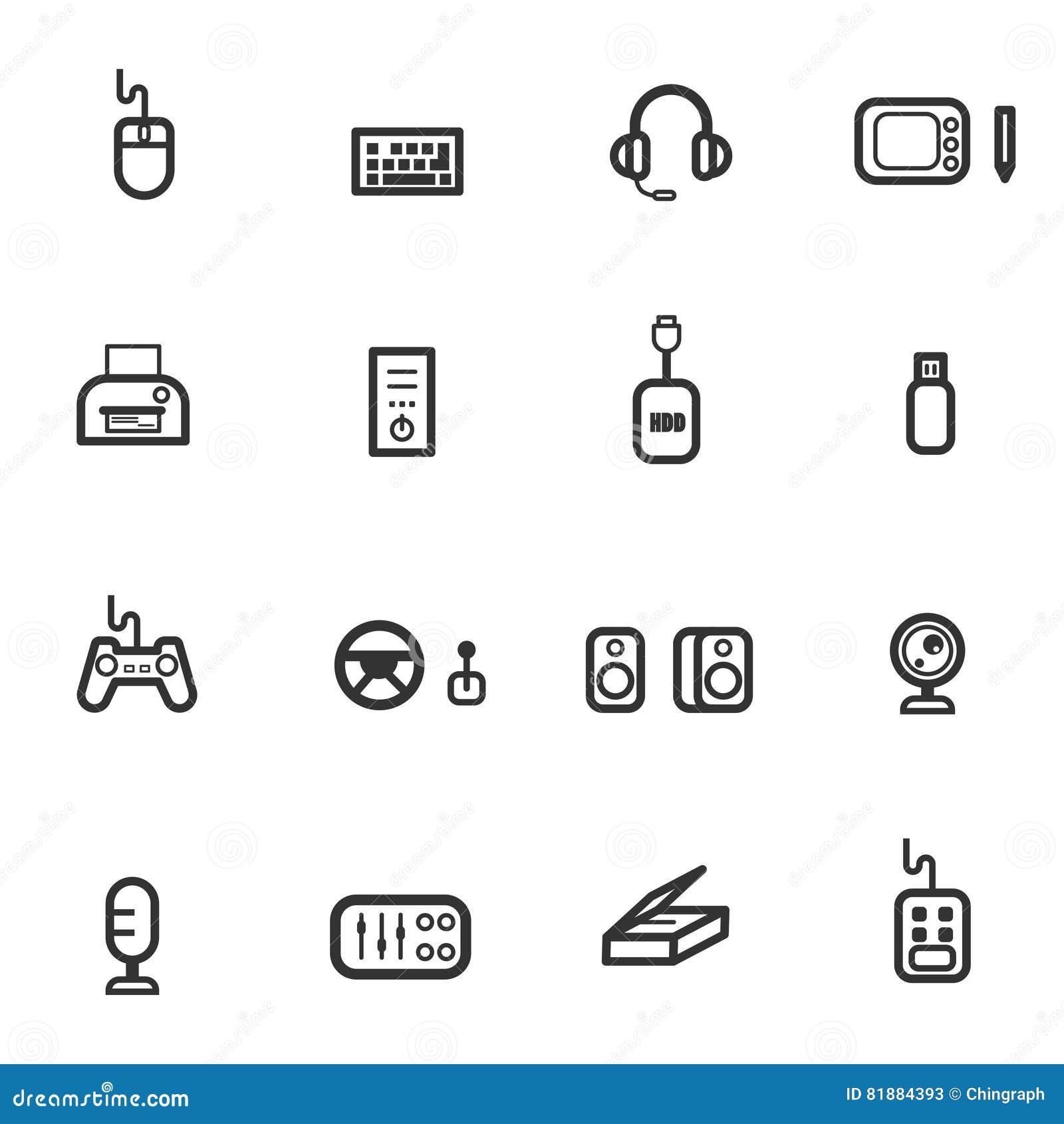 Computer Accessories Icon Set Vector Stock Vector - Illustration of ...
